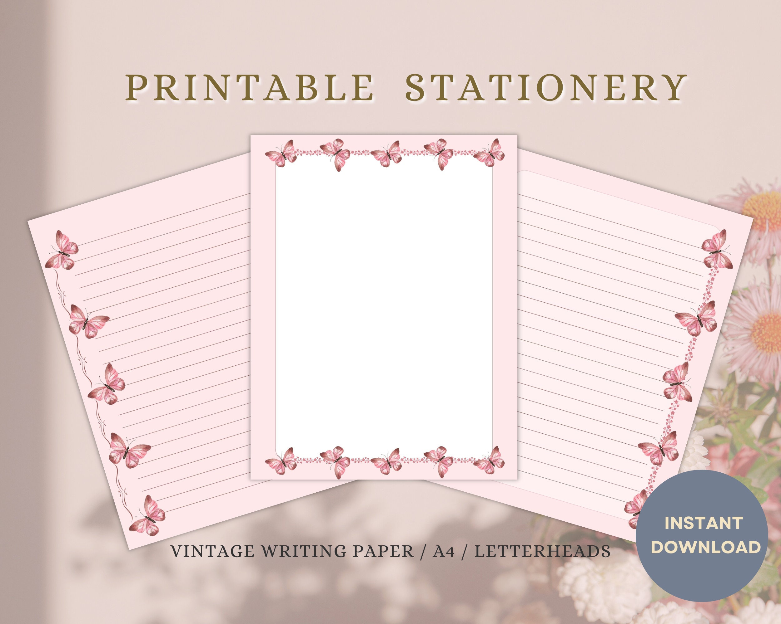 Vintage Letter Writing Paper, Printable Stationery Set, Vintage Lined ...