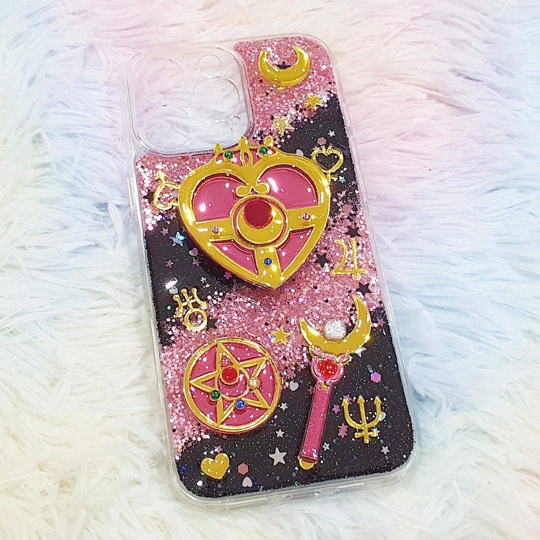 Magical Girl Phone Case: Pink Glitter Resin With Heart Charm - Etsy