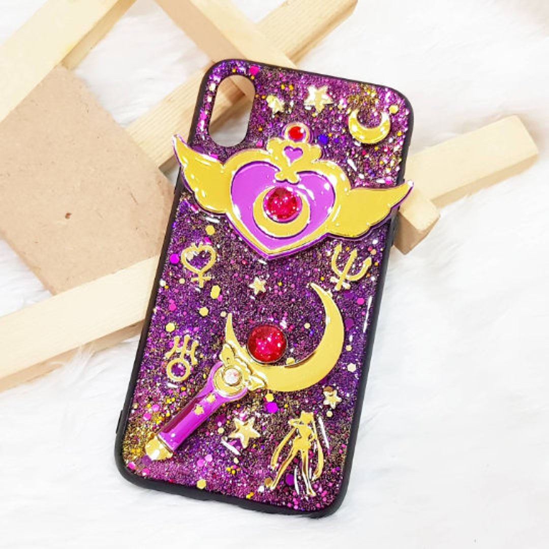 Black-purple Glitter Phone Case With a Heart Wings Compact Charm for ...