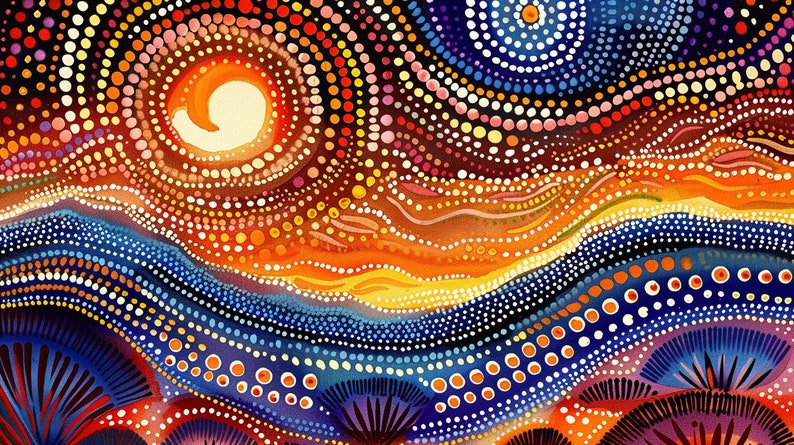 Radiant Aboriginal Dot Art Masterpiece, Cosmic Ocean Theme Canvas ...