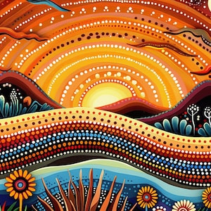 Stunning Large Landscape Dot Painting, Sunset Hills Abstract Art ...