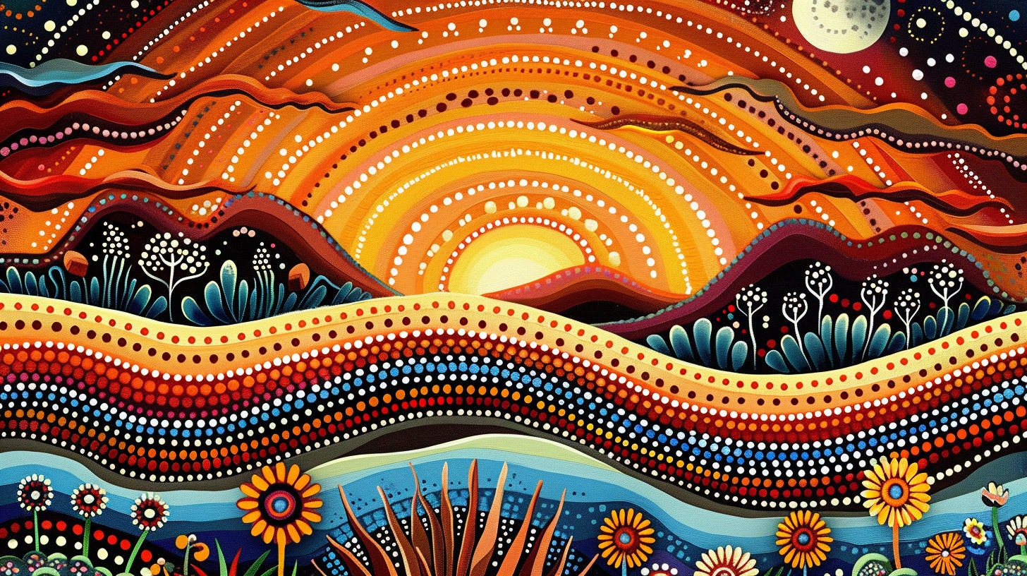 Stunning Large Landscape Dot Painting, Sunset Hills Abstract Art ...