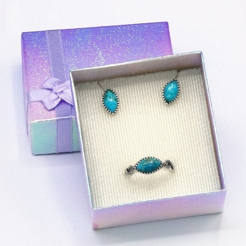 Turquoise Jewelry Set 925 Sterling Silver of Earrings and Ring - Etsy