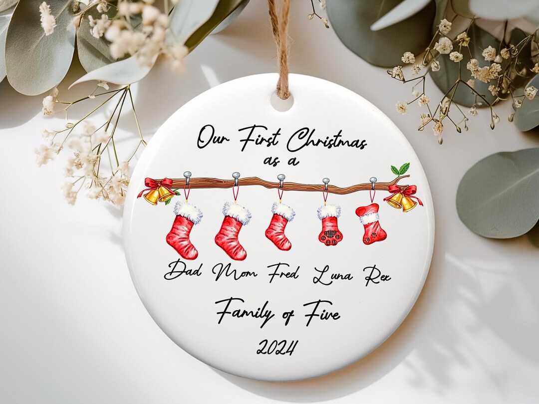 Our First Christmas as a Family Ceramic Ornament, Custom Stockings Name ...