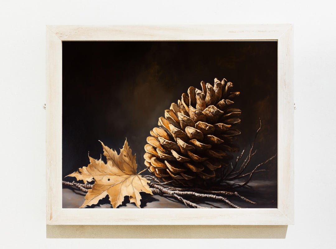 Nature's Elegance: A Realistic Pine Cone and Twigs in Chiaroscuro Light ...