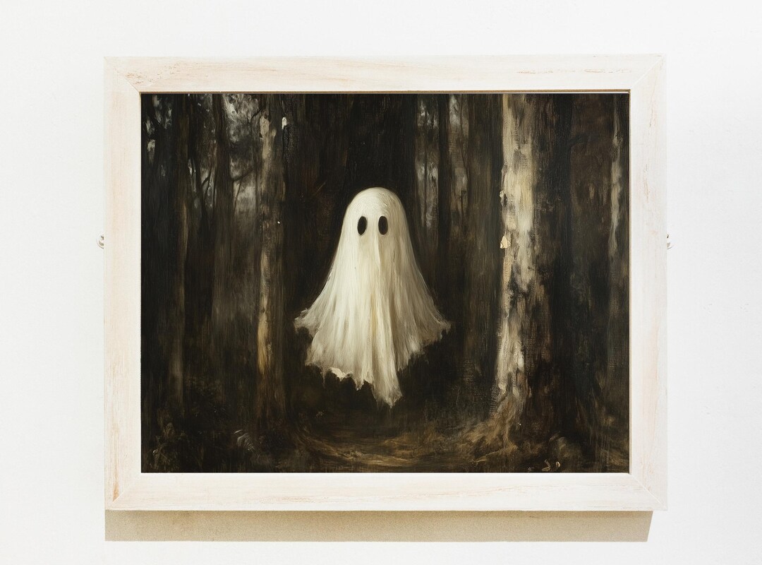 Whimsical Hideaway: A Cute Ghost Nestled in a Moody Forest, Inspired by ...