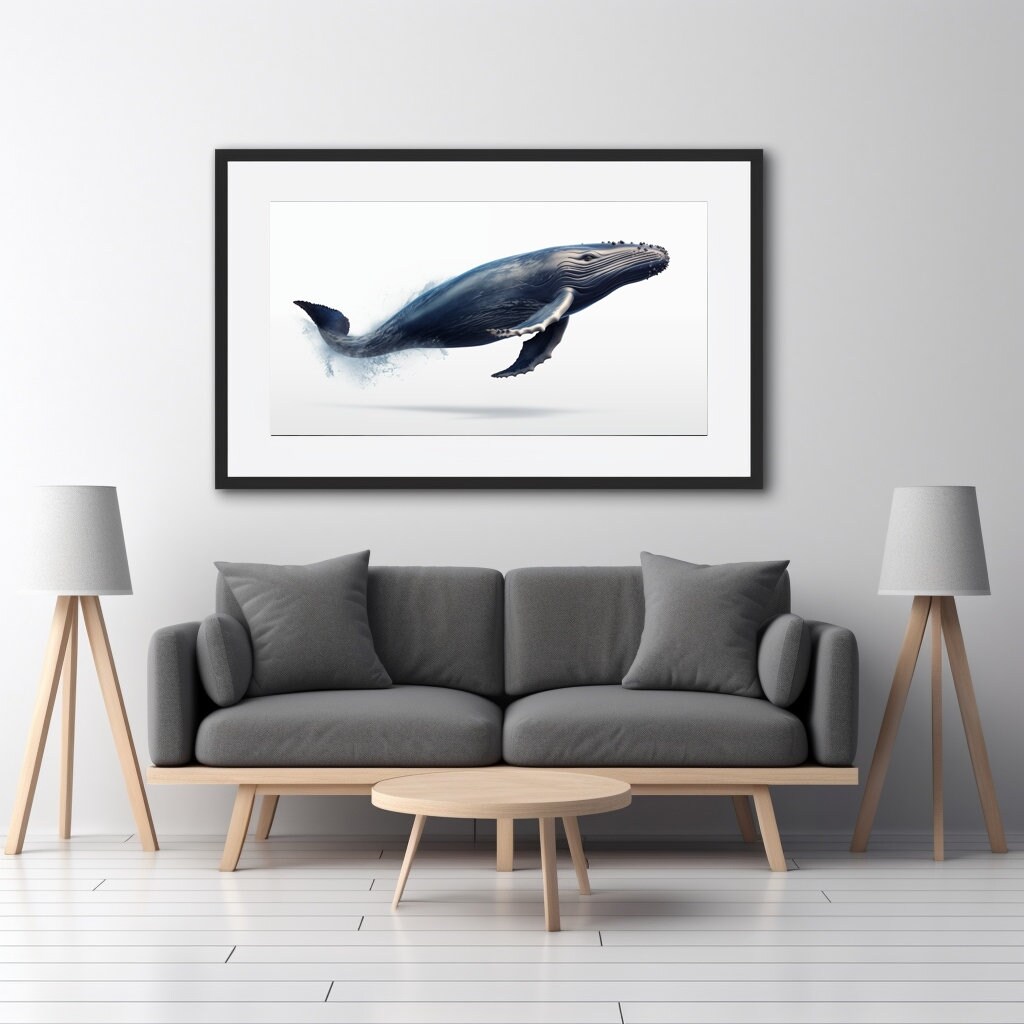 4K Printable Mythical Flying Whale Digital Art, Front View Creature ...