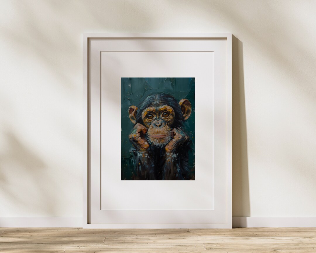 Surreal Monkey Contemplation: Expressionistic Oil Painting With Dark ...