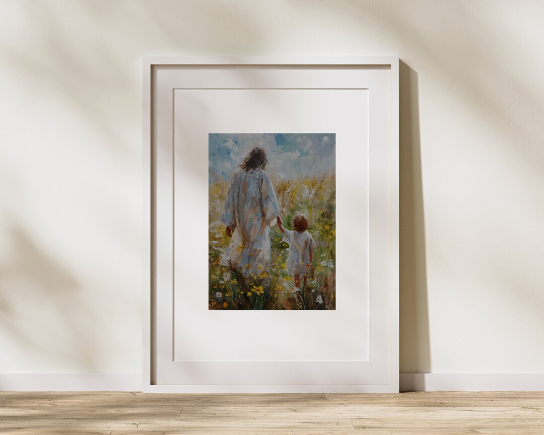 Guiding Light: Jesus Walking Hand in Hand With a Child in a Sunlit ...