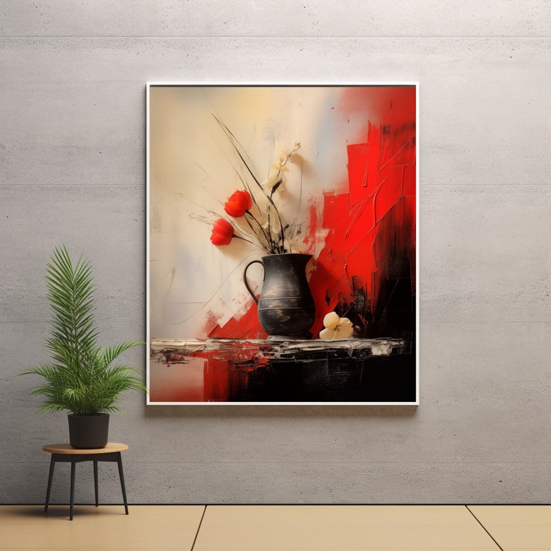 Franz Kline Inspired Digital Art Rose Flower Vase Print - Etsy