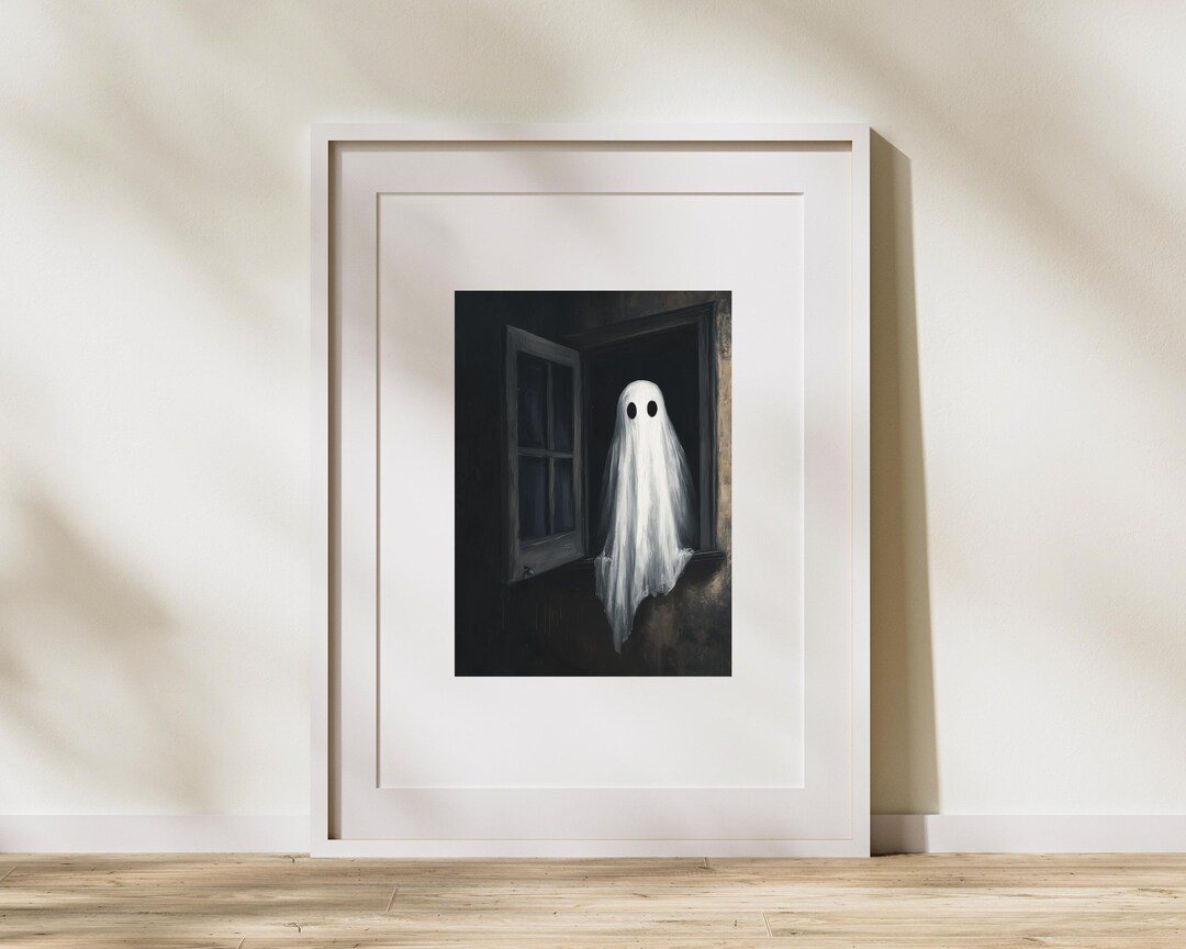 Curious Haunt: A Whimsical Ghost Peeks Through the Night Window ...