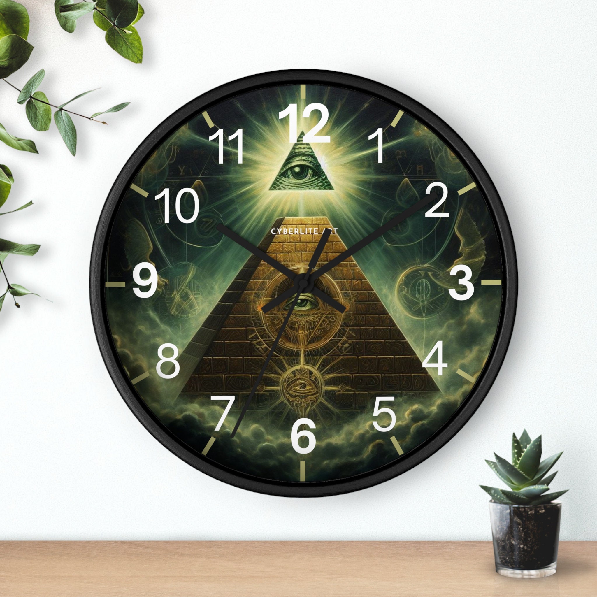 Wall Clock Featuring All-seeing Eye in a Pyramid Digital Art Print No 1 ...