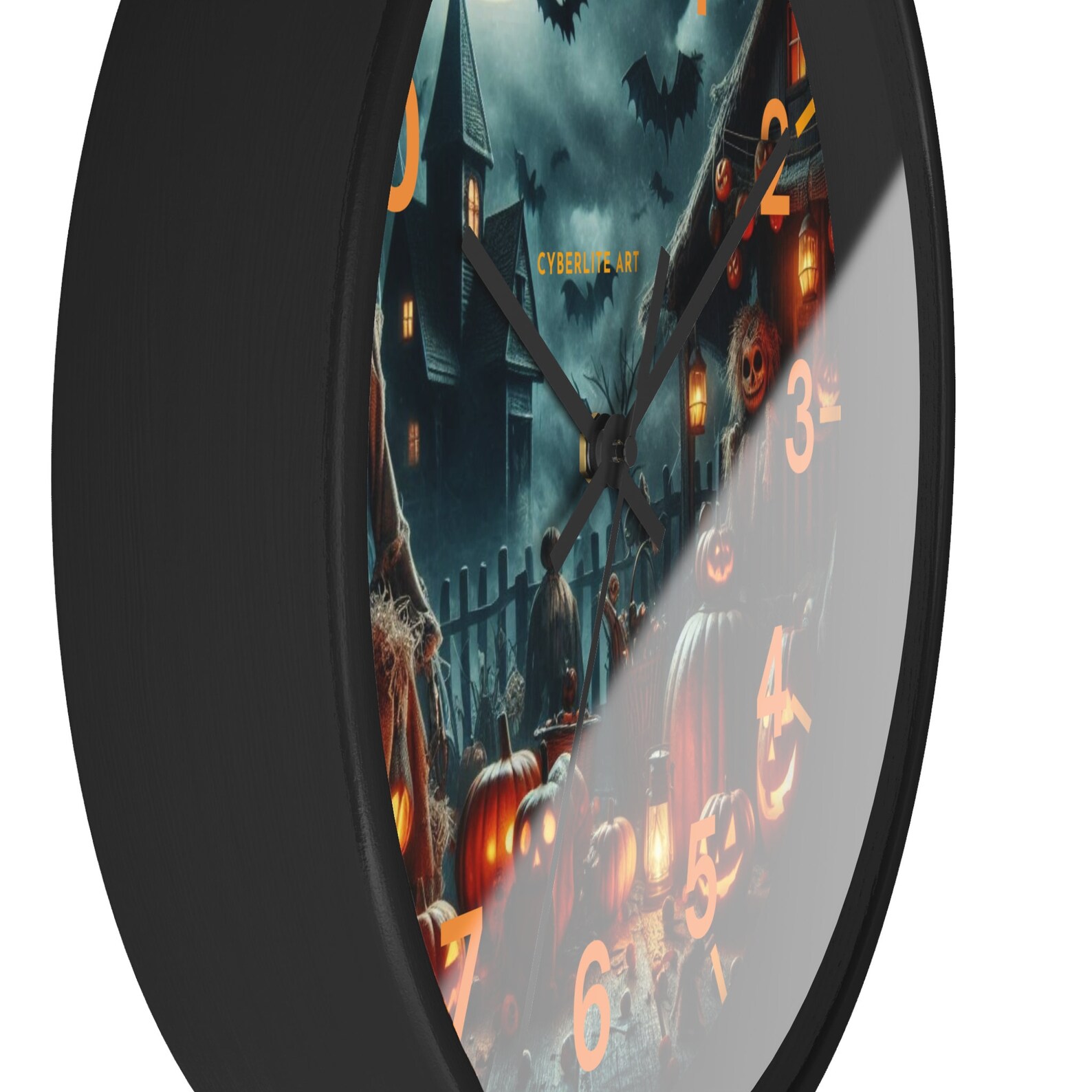 Halloween Wall Clock Rustic Halloween Village Scene, Halloween Art ...