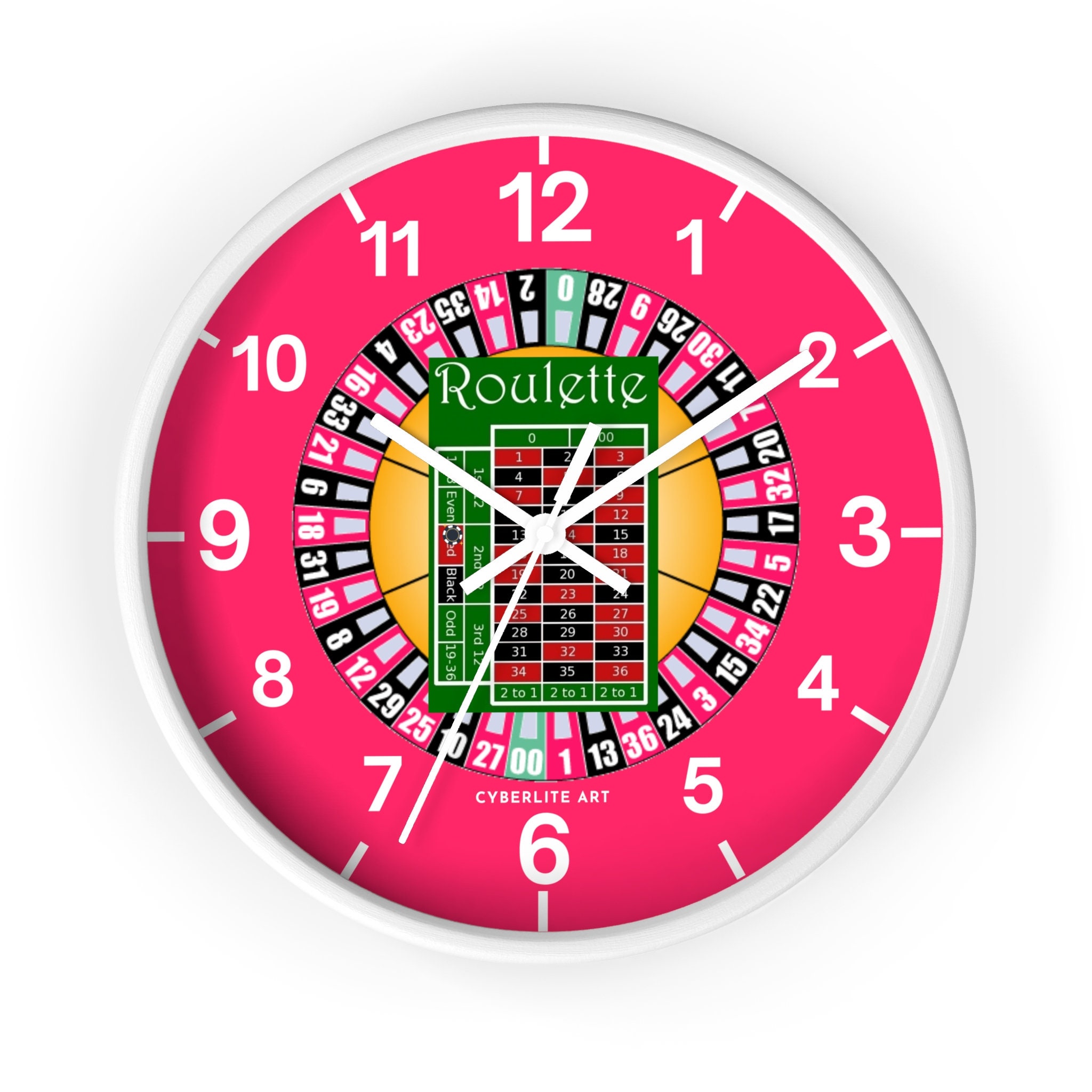 Casino Roulette Wall Clock Personalize the Hands & Base Colors for a Unique Roulette Themed Wall ...