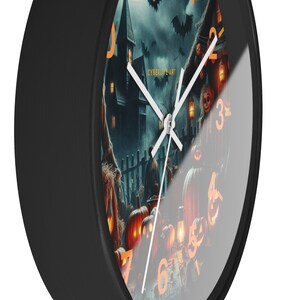 Halloween Wall Clock Rustic Halloween Village Scene, Halloween Art ...