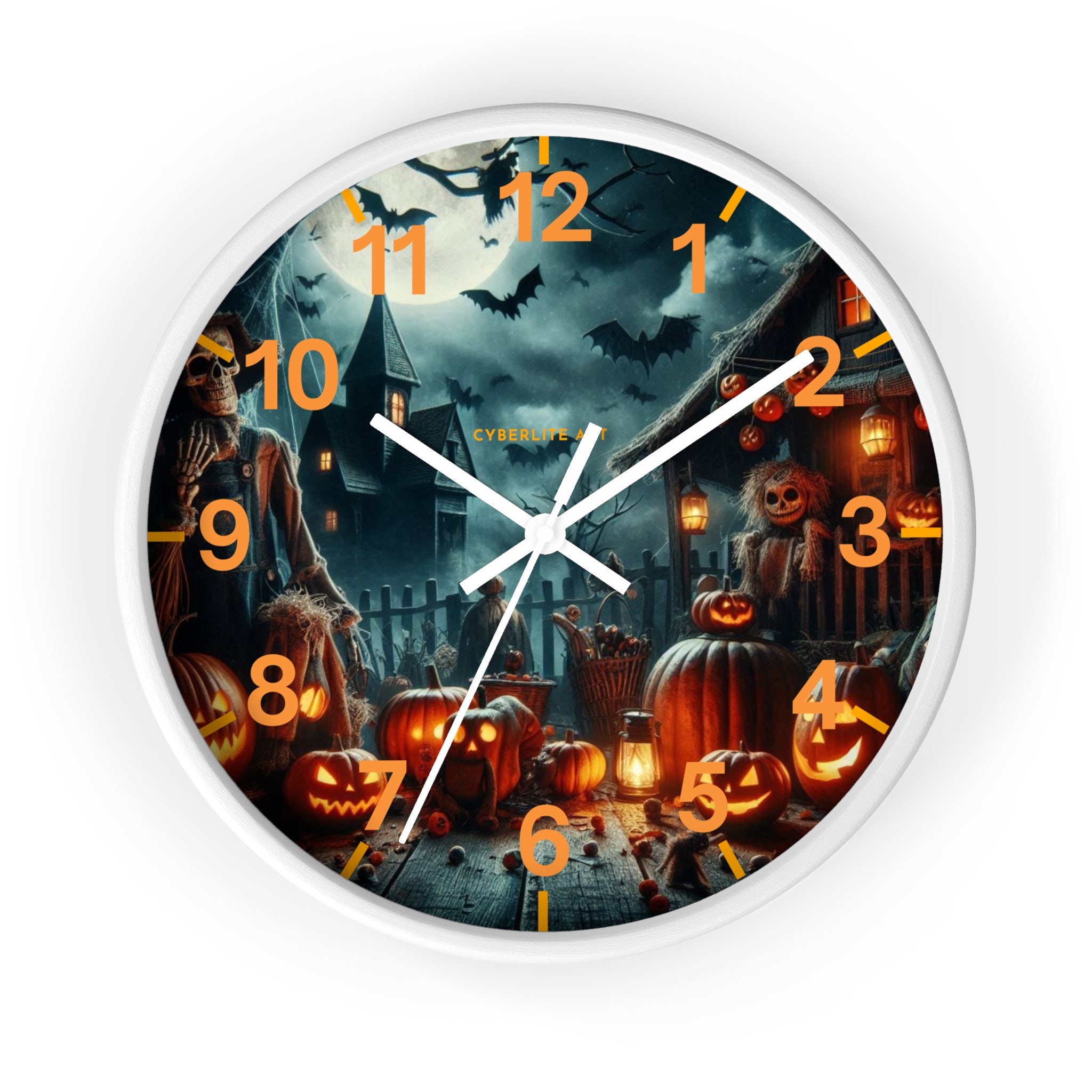 Halloween Wall Clock Rustic Halloween Village Scene, Halloween Art ...