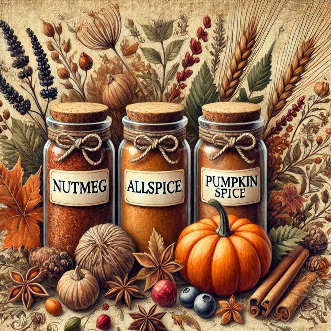 31-002 Printable Vintage Rustic Botanical Wall Art Autumn Spice ...