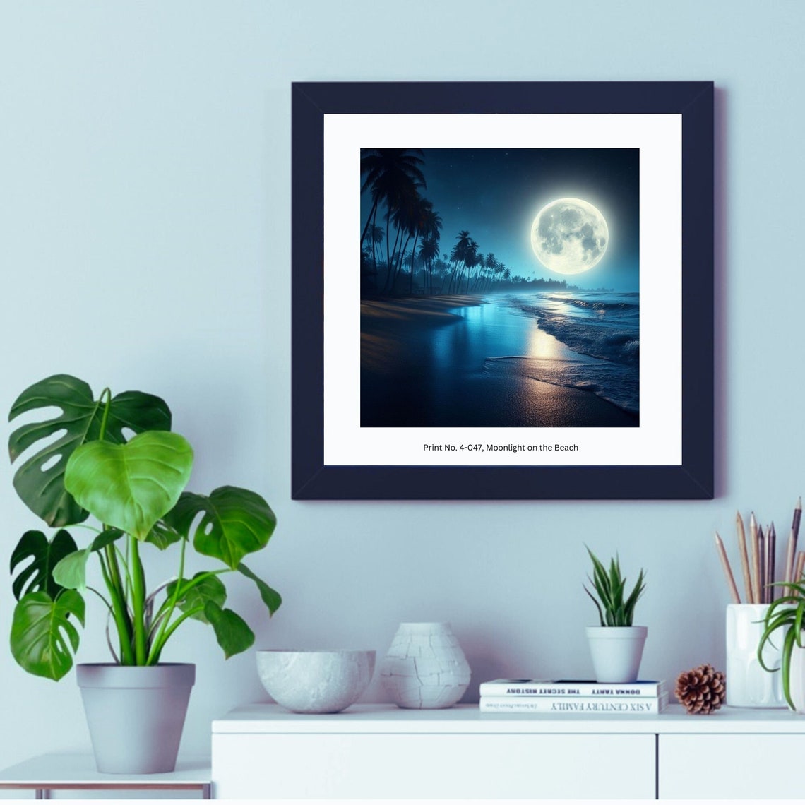 Print No. 4-047, Moonlight on the Beach, Full Moon Night Sky Tropical ...