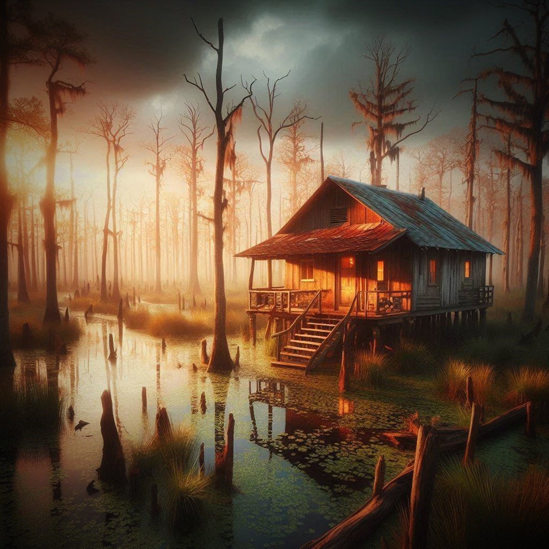 Printable Louisiana Art No. 9-0157, Sunrise Over a Louisiana Swamp ...