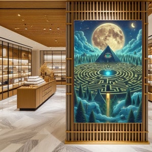 Printable All-seeing Eye Maze, Enigmatic Moonlit Labyrinth Digital Art ...