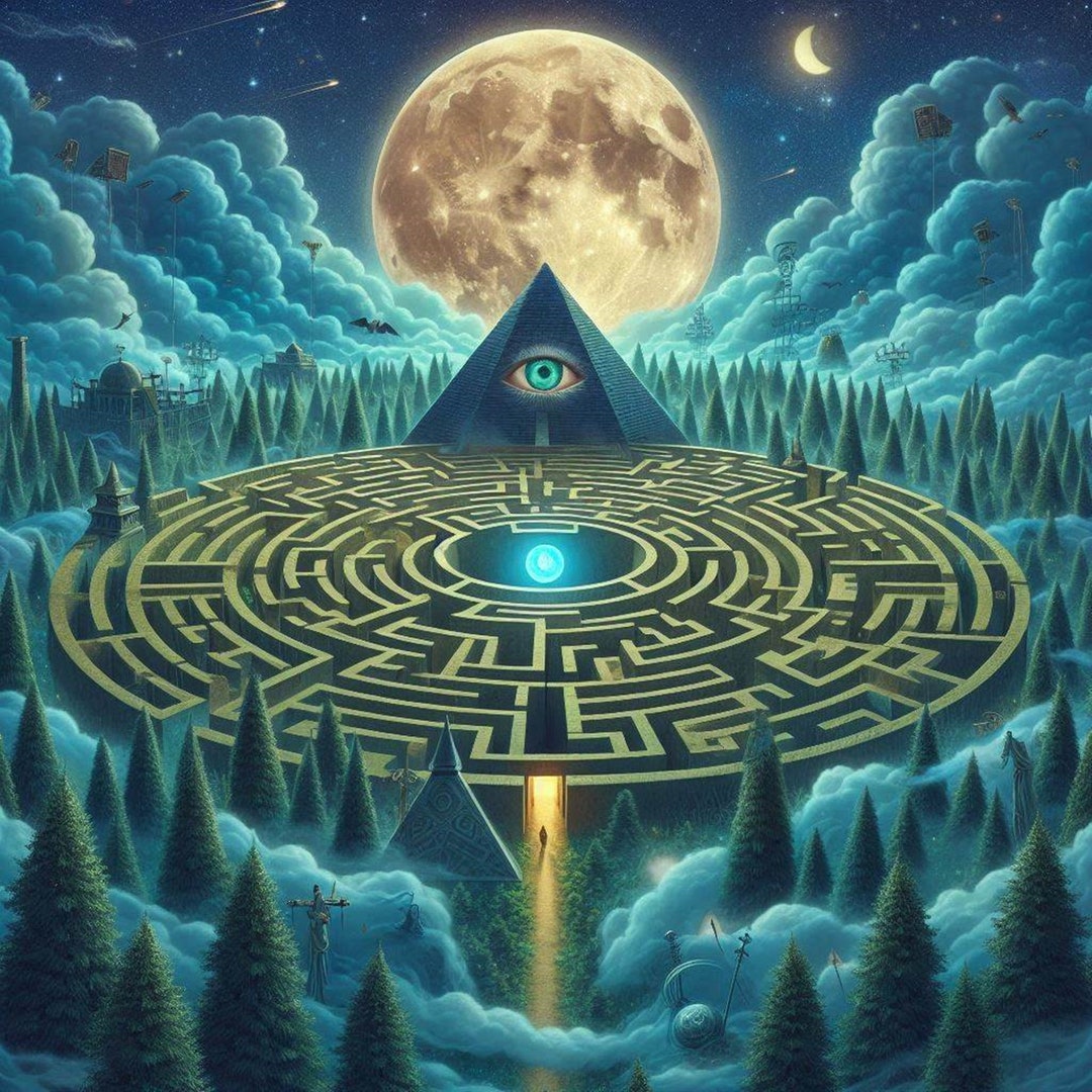 Printable All-seeing Eye Maze, Enigmatic Moonlit Labyrinth Digital Art ...