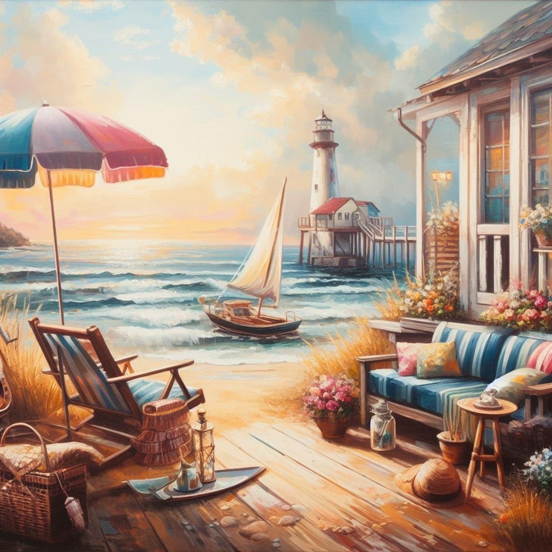 4-004 | Coastal Beach House Art | Seaside Serenity - Original Coastal ...