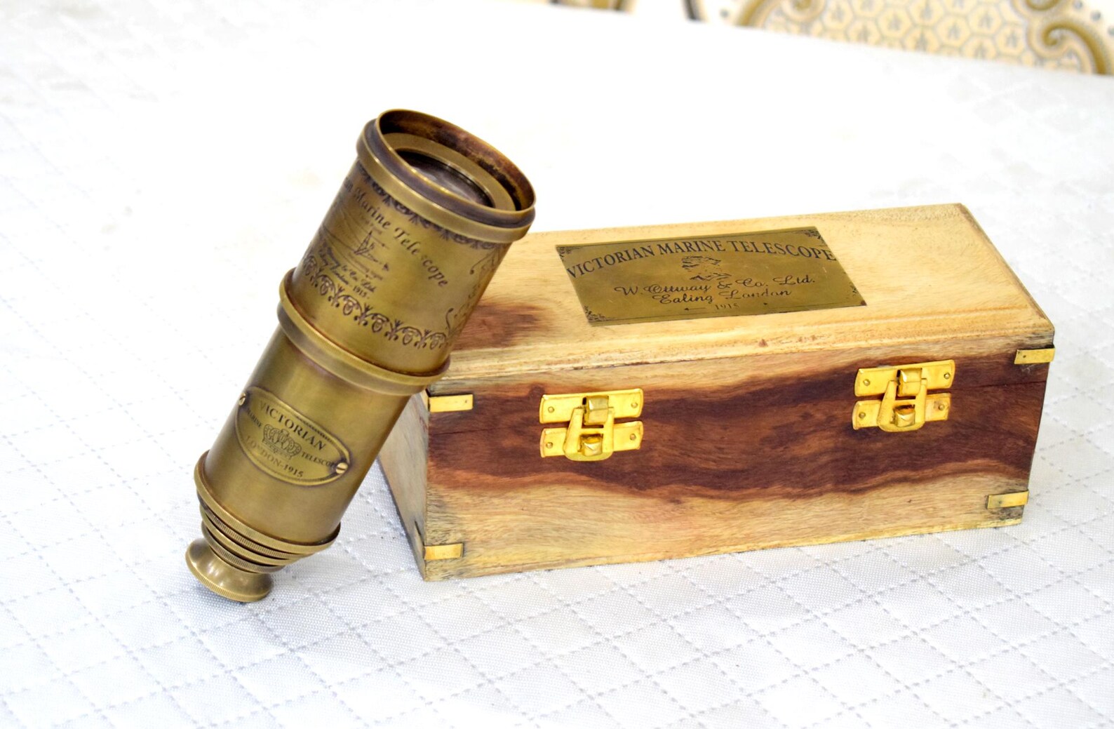 Personalized Brass Telescope 17 Inch Handcrafted Wooden Box Maritime ...