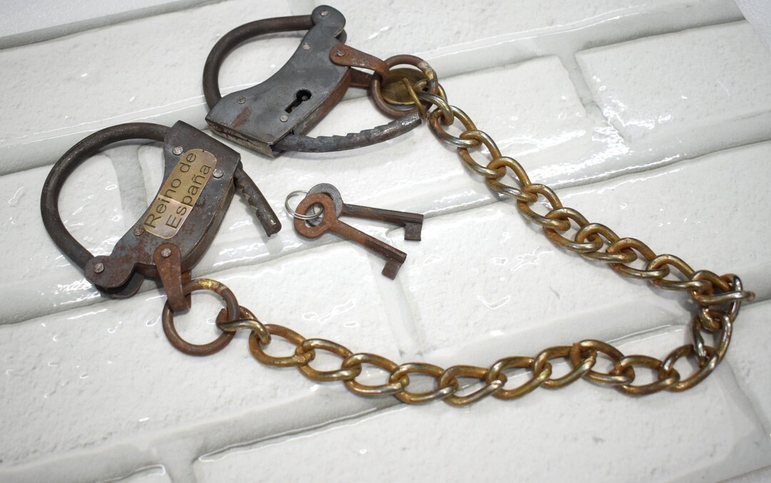 Rusty Iron Handcuff Handmade Double Lock Handcuff With Long Chain ...