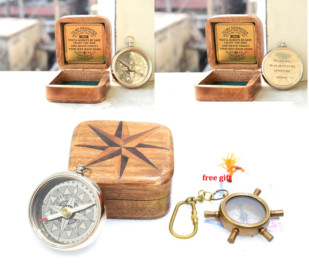 Brass Engraved Compass With Leather Cover, Brass Directional Compass ...