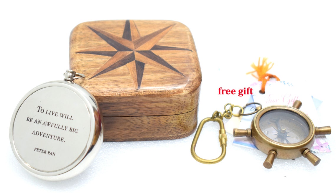 Brass Engraved Compass With Leather Cover, Brass Directional Compass ...