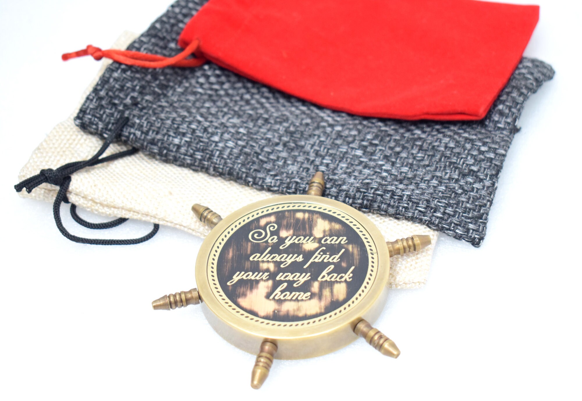 SHIPWHEEL BRASS COMPASS, Nautical Collectible Marine Compass, Handmade ...