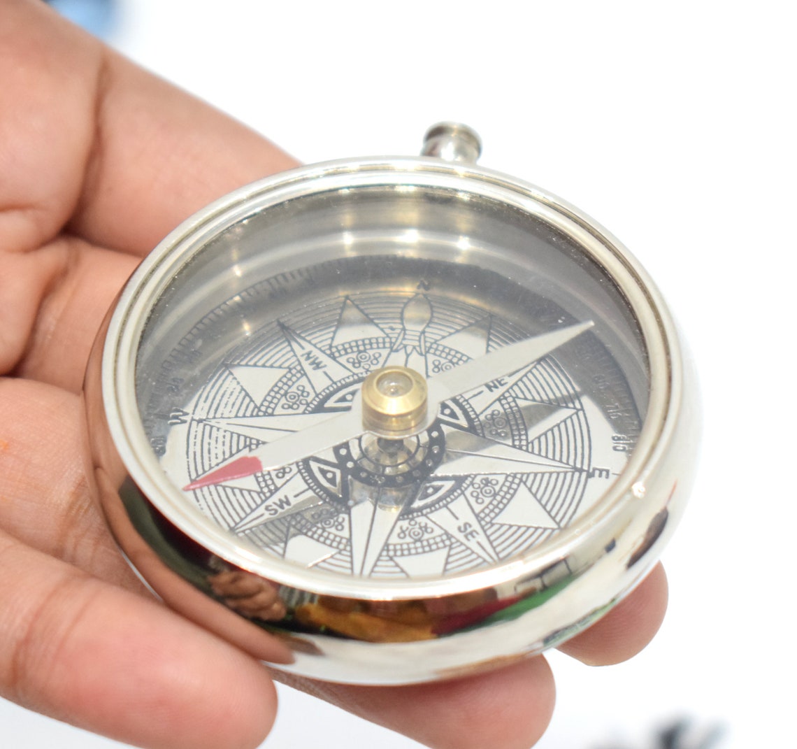 Brass Engraved Compass With Leather Cover, Brass Directional Compass ...