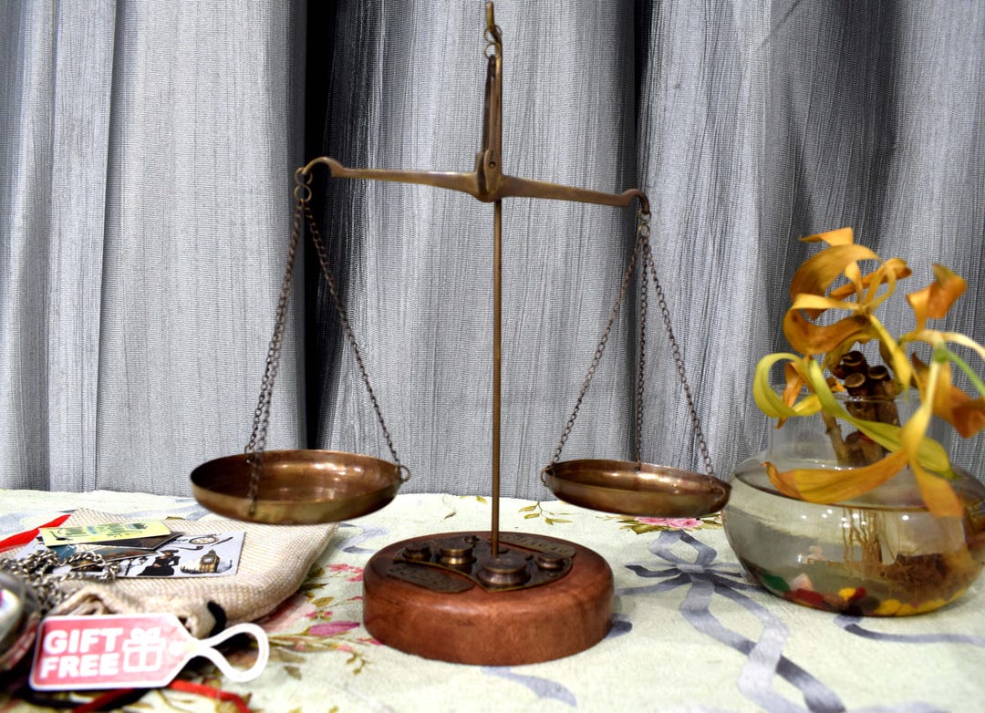 Brass Balance Scale With Wooden Base | Antique Weighing Scale Décor ...