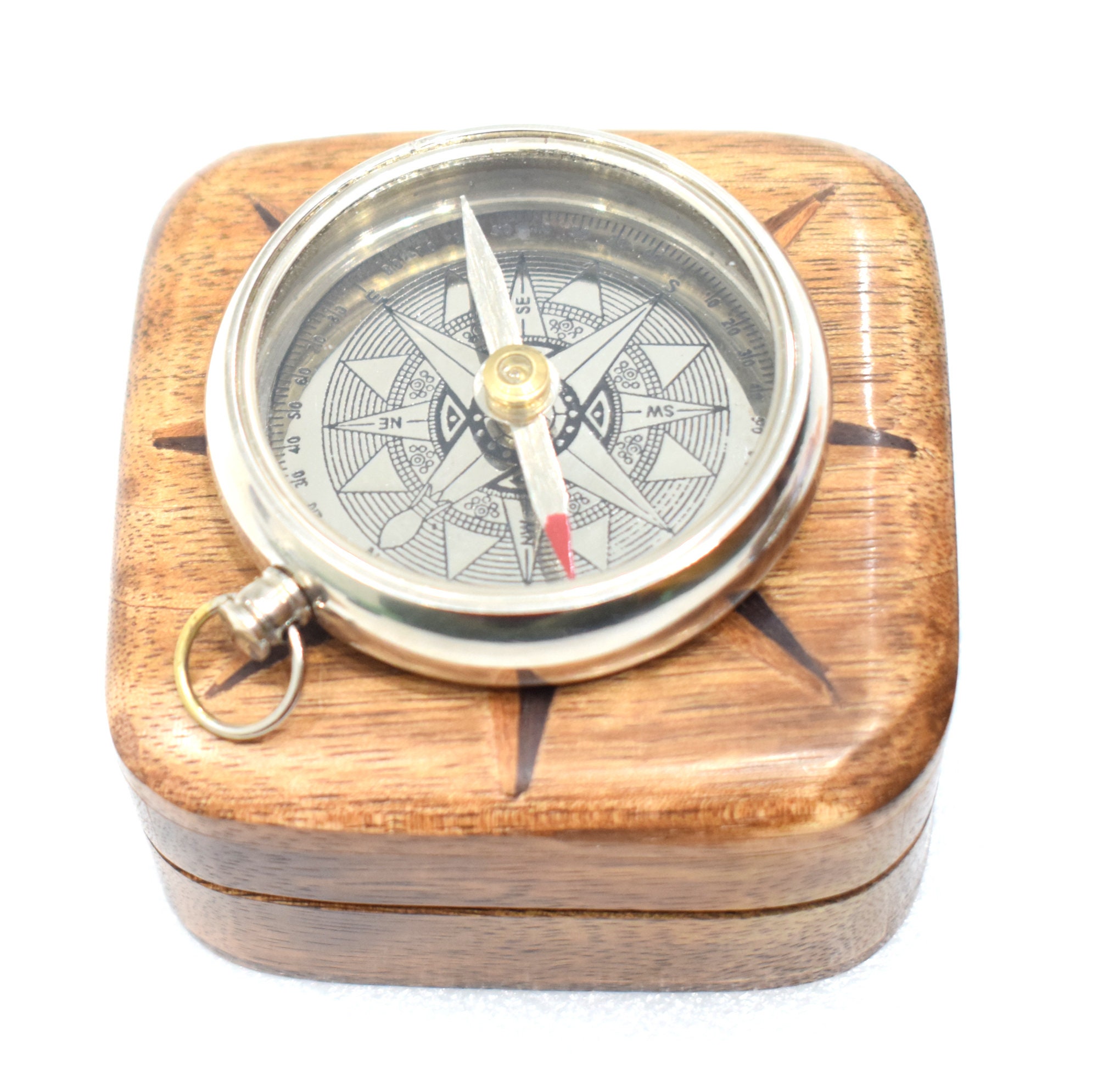 Brass Engraved Compass With Leather Cover, Brass Directional Compass ...
