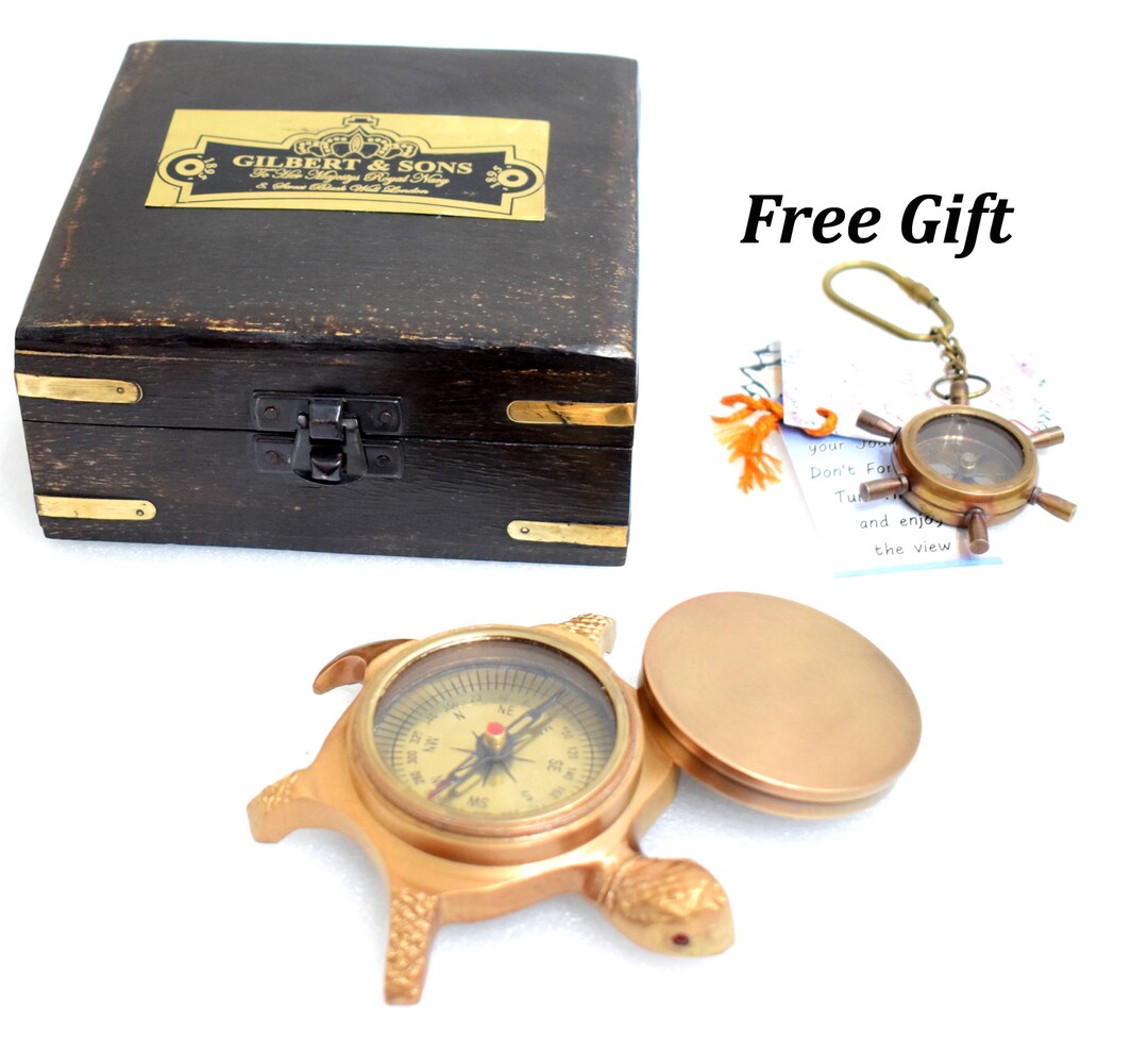 Brass Compass, Tortoise Compass, Nautical Compass, Directional Compass ...