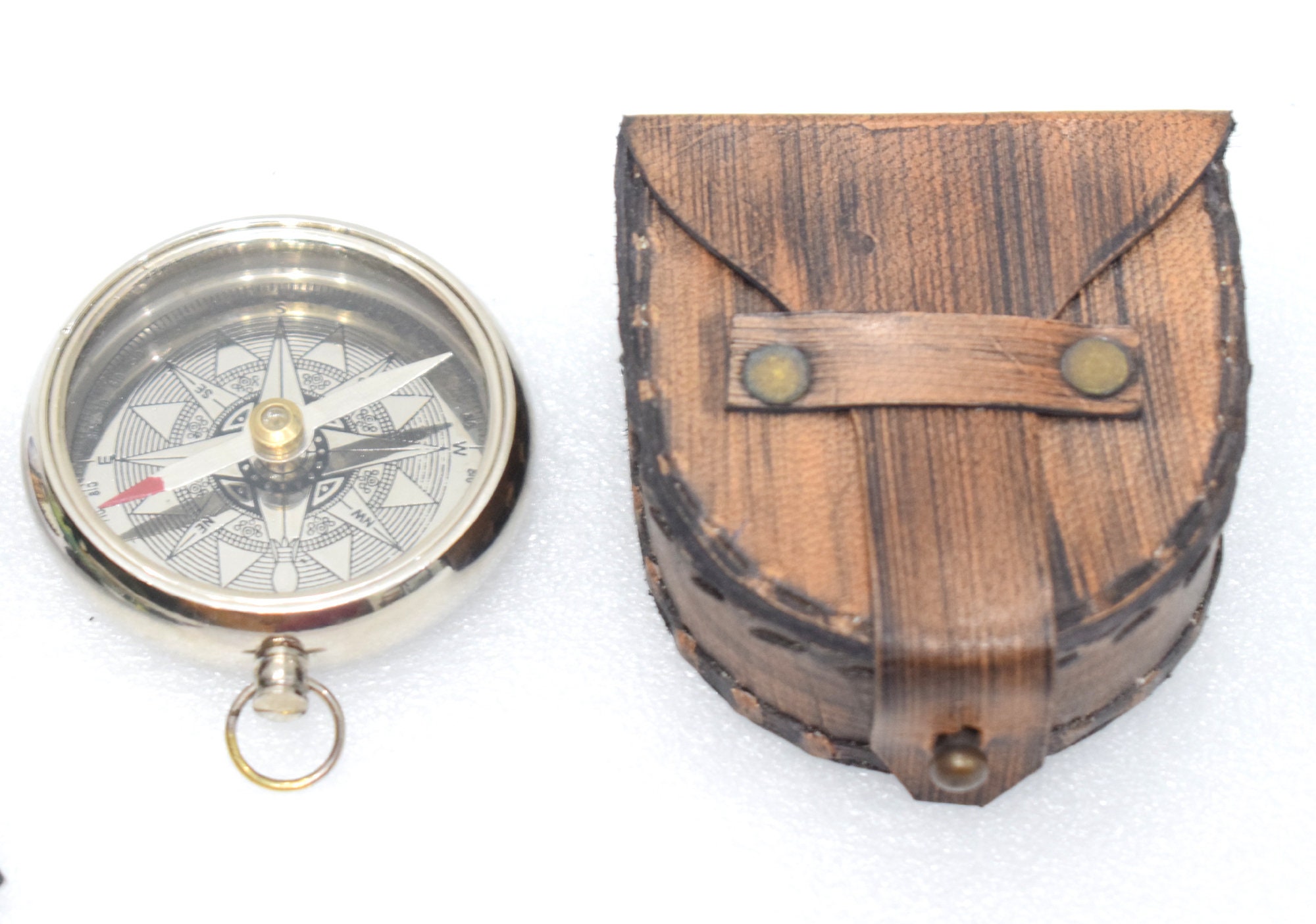 Brass Engraved Compass With Leather Cover, Brass Directional Compass ...