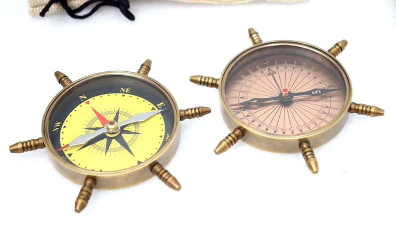 BRASS COMPASS, Nautical Ship-wheel Compass, Handmade Working Compass ...
