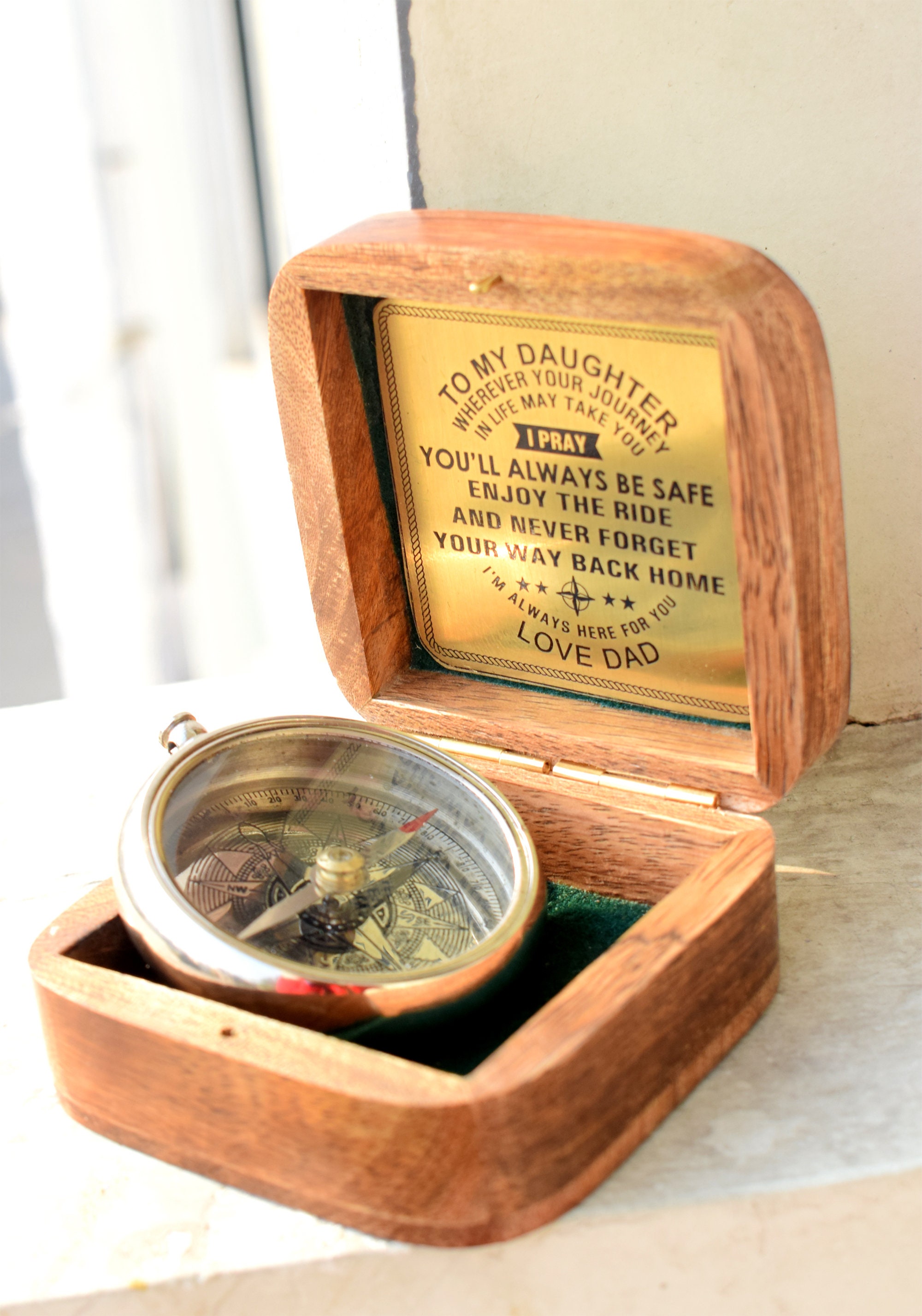 Brass Engraved Compass With Leather Cover, Brass Directional Compass ...