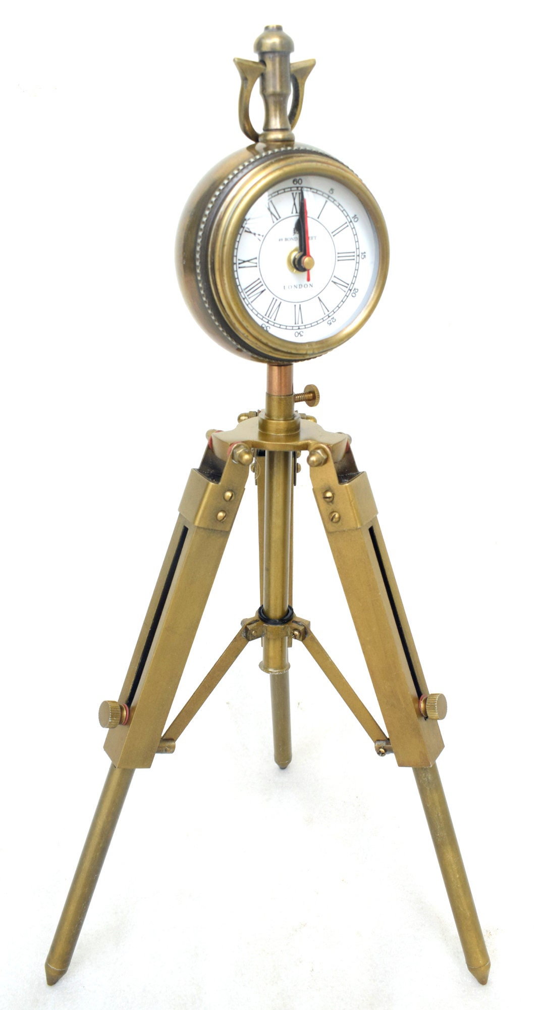 Brass Desktop Clock, Table Top Clock on Tripod Stand, Handmade Brass ...