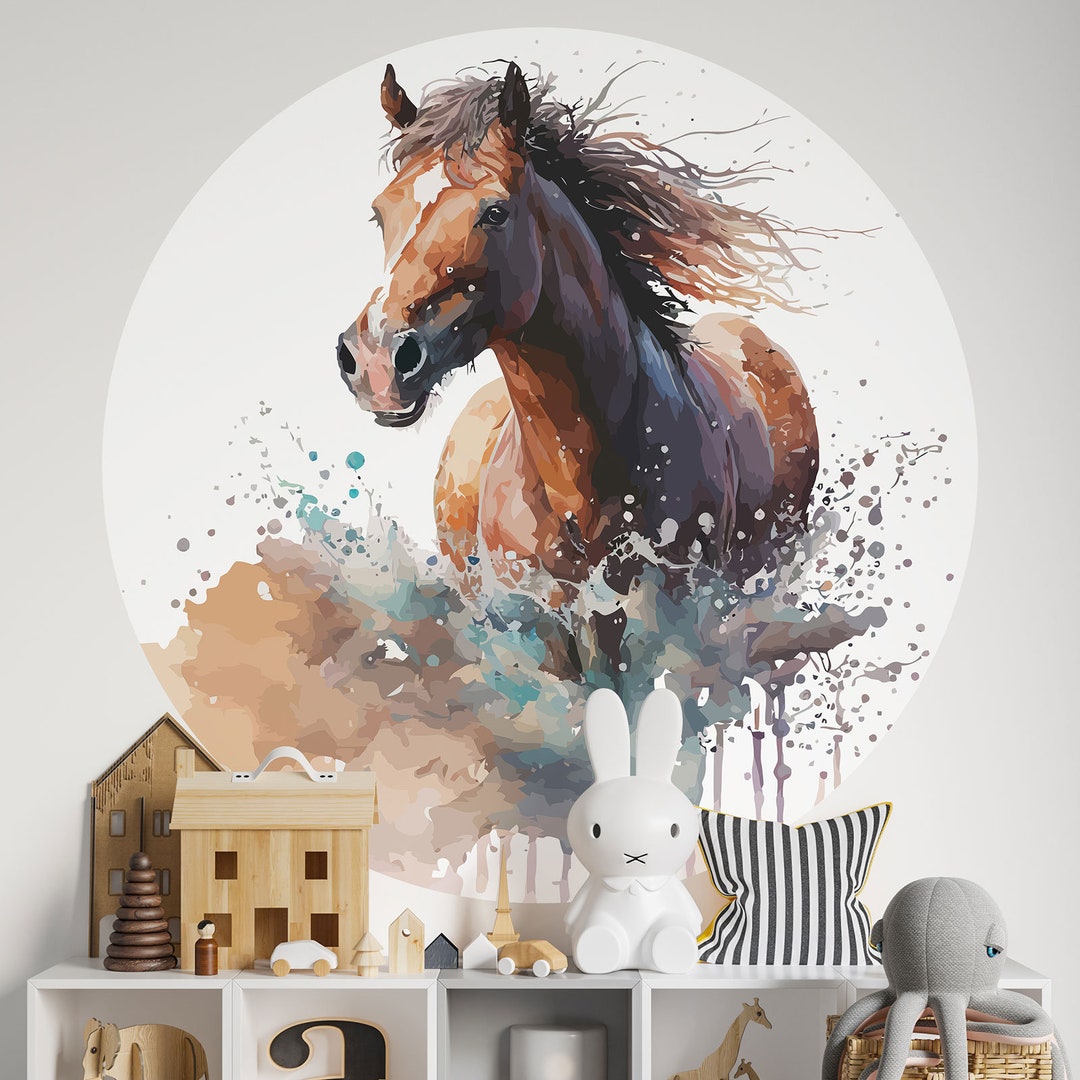 Round / Circle Adhesive Sticker Wall Sticker Children - Horse - Etsy