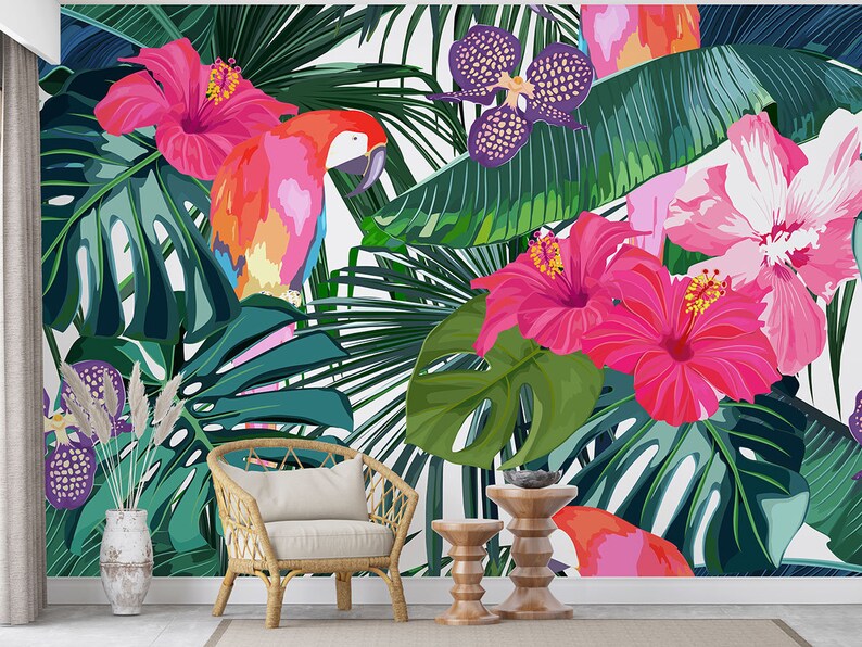 Panoramic Wallpaper - Tropical Pattern - Etsy