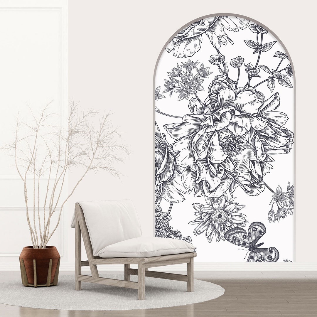 Trompe L'oeil Adhesive Wall Sticker Arche Vault Butterfly Flowers - Etsy