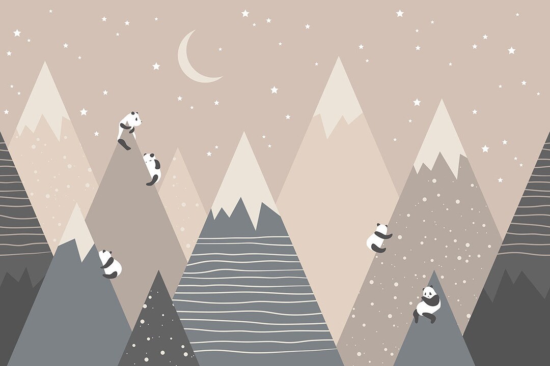 Children's Panoramic Wallpaper Pandas Mountains - Etsy