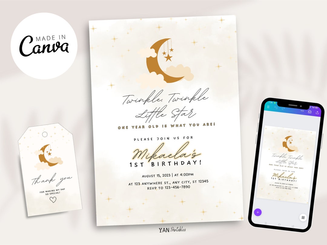 Editable Star Birthday Invitation Template, Twinkle Little Star ...