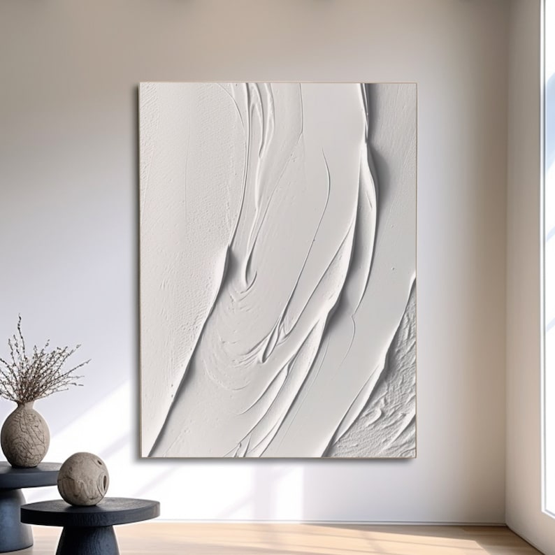 White Plaster Art Plaster Art on Canvas White Minimalist Painting White Abstract Painting Large ...