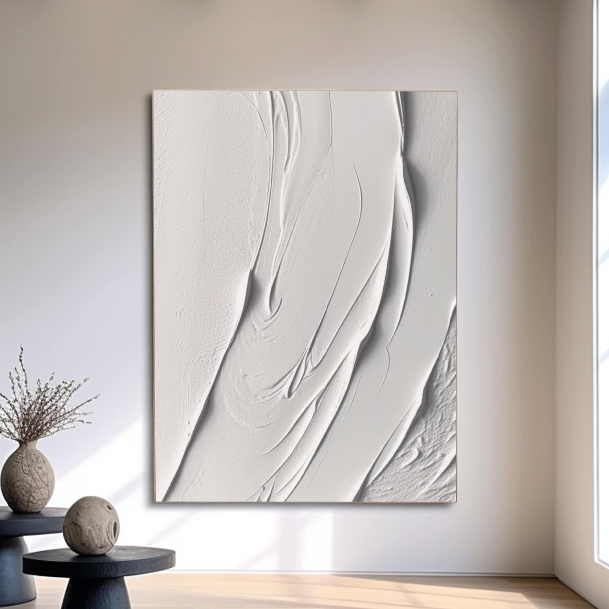 White Plaster Art Plaster Art on Canvas White Minimalist Painting White Abstract Painting Large ...