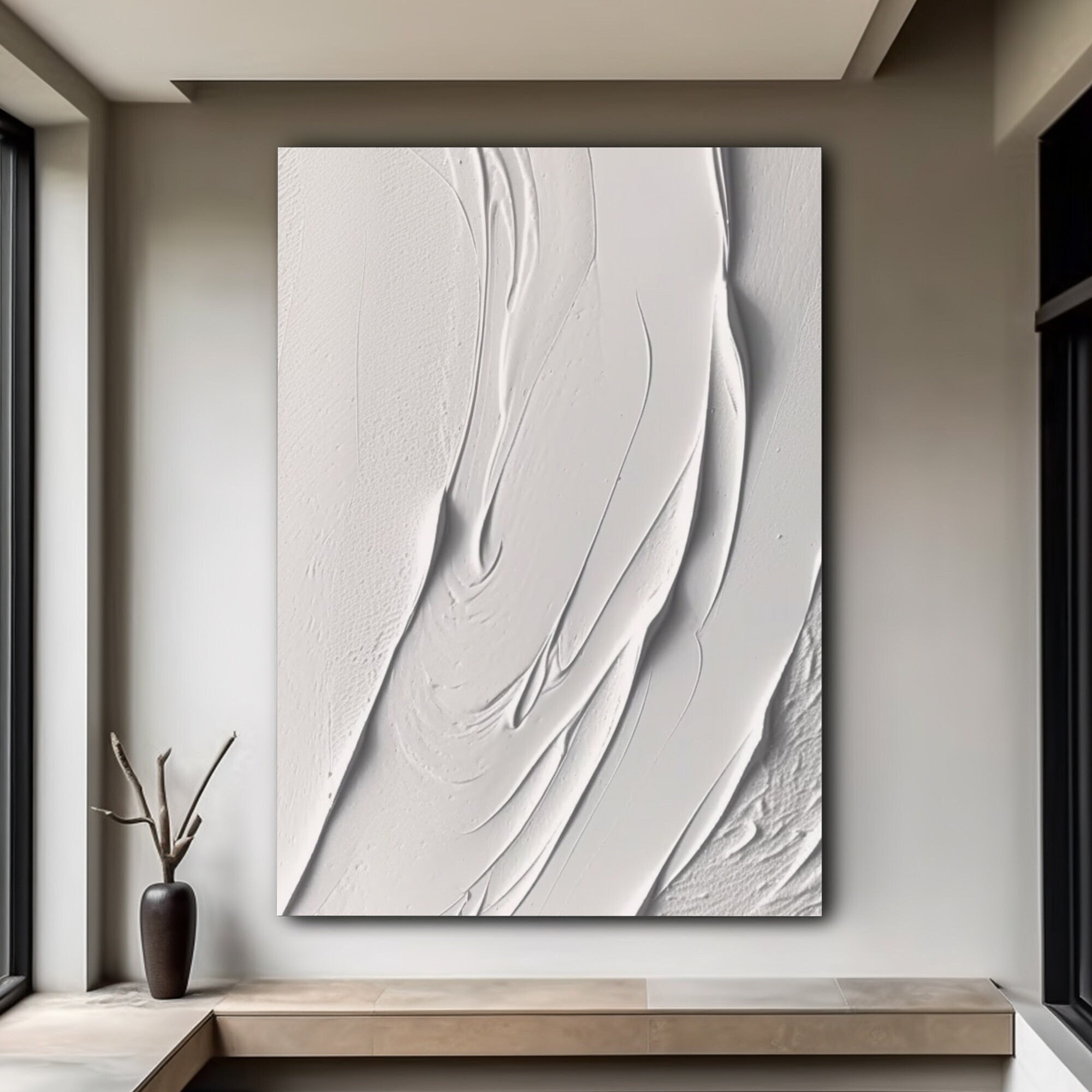 White Plaster Art Plaster Art on Canvas White Minimalist Painting White ...