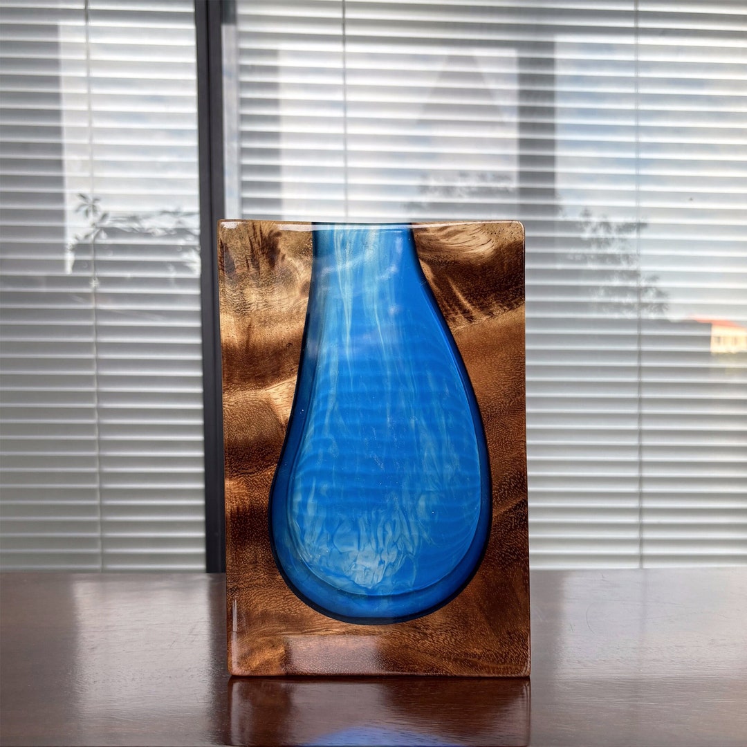 Special Handmade Minimalist Resin and Wood Vase Indoor Wood Epoxy ...
