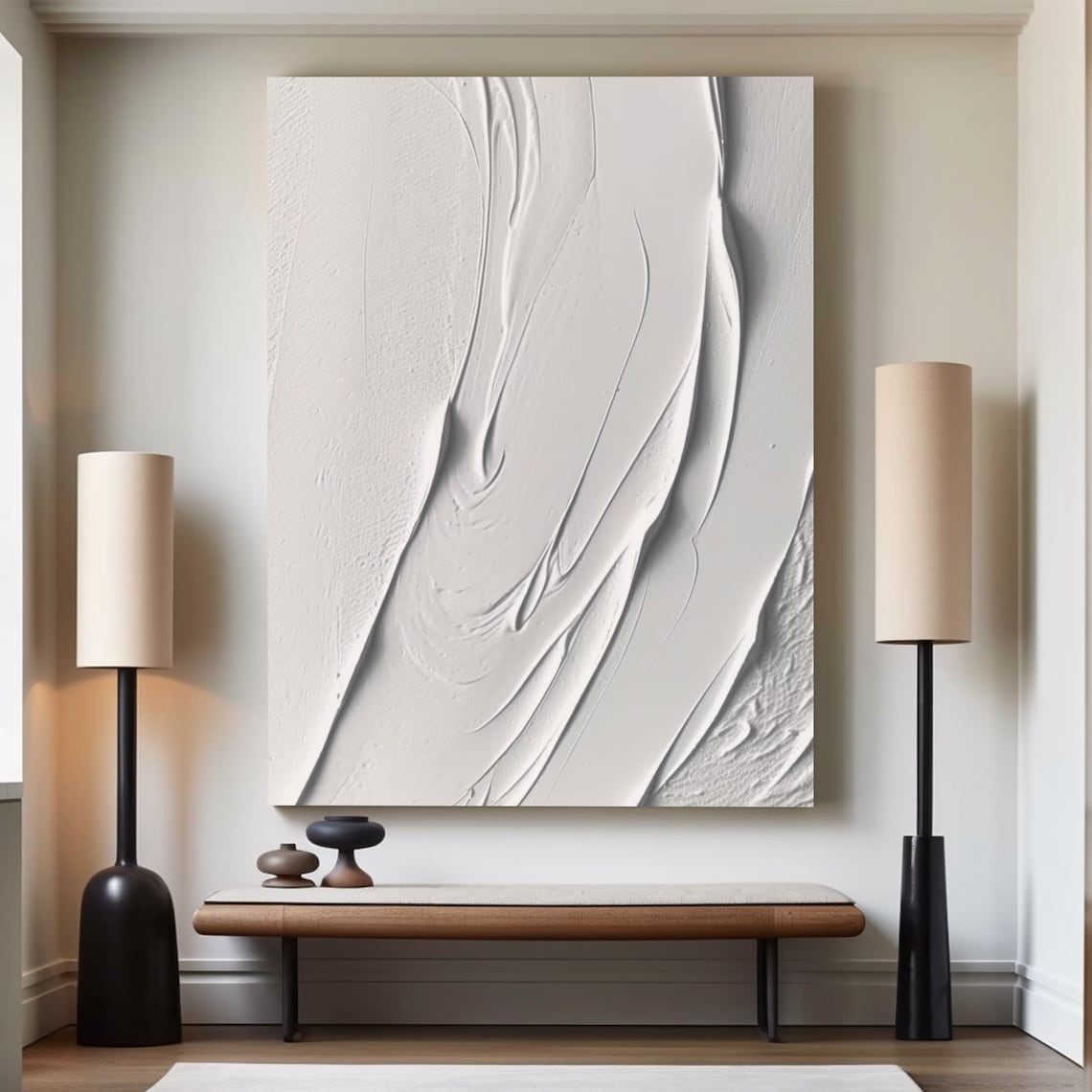 White Plaster Art Plaster Art on Canvas White Minimalist Painting White ...