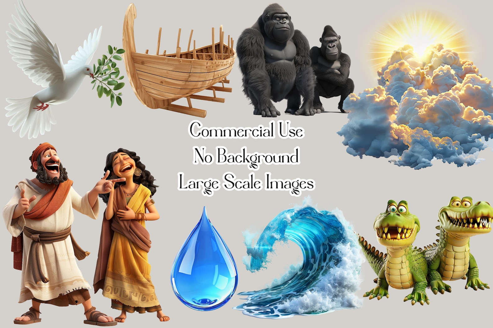 Noah's Ark PNG Bundle, Cartoon Images, Bible Stories, Instant Download ...